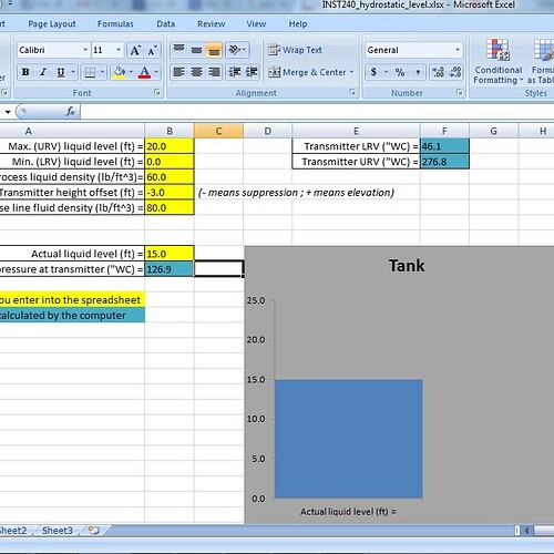 Free Instrumentation Excel Spreadsheet tools Hydrostatic Level ...
